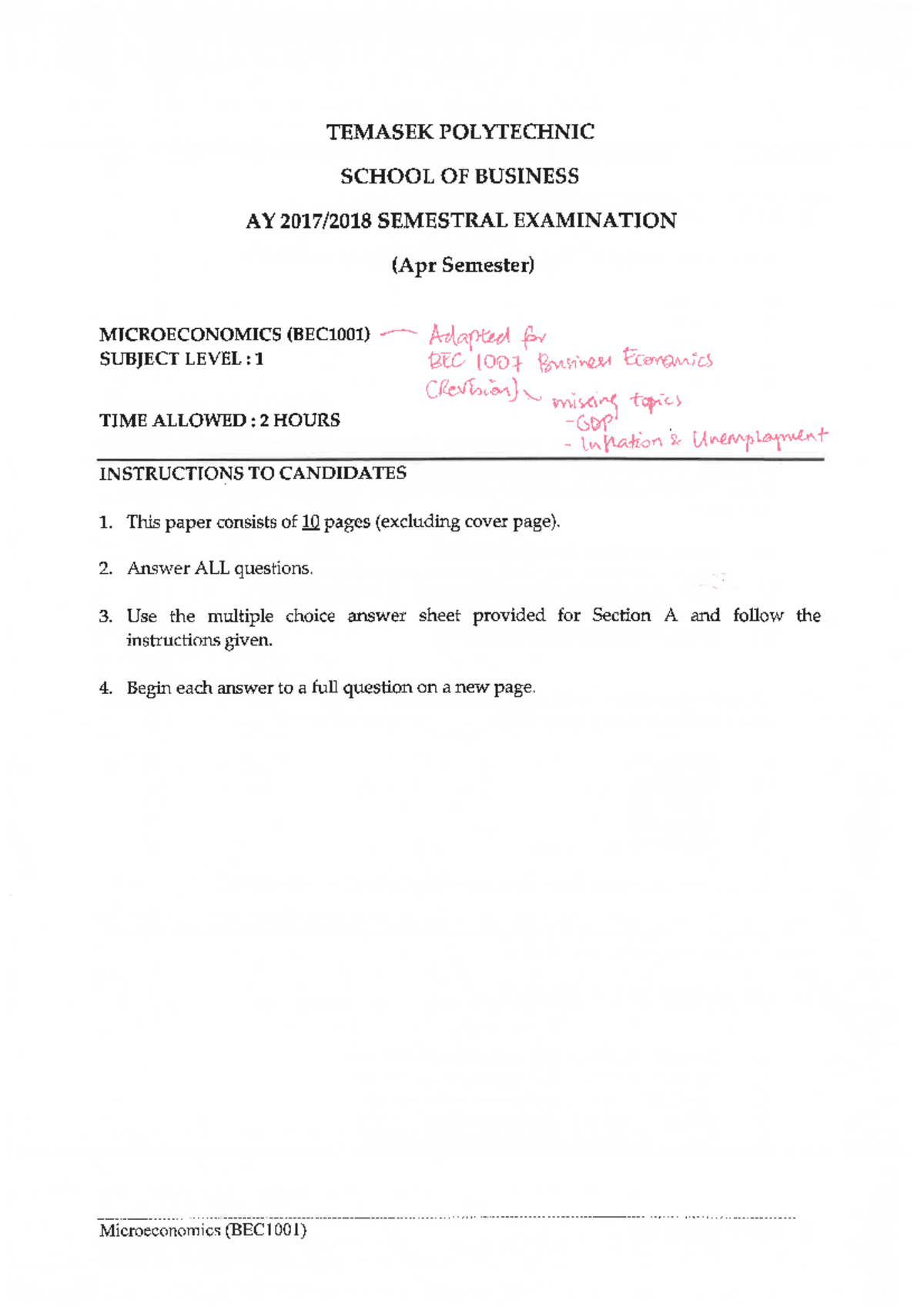 BE EXAM Paper - - Studocu