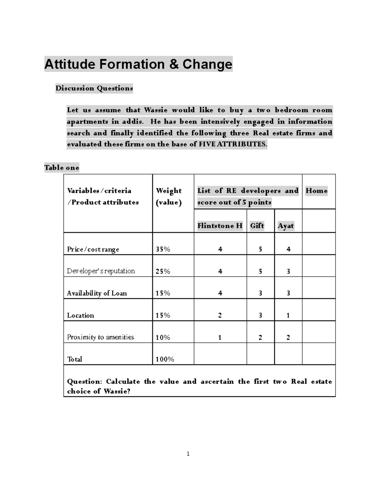Attitude Formation & Change- Exercise - Attitude Formation & Change ...