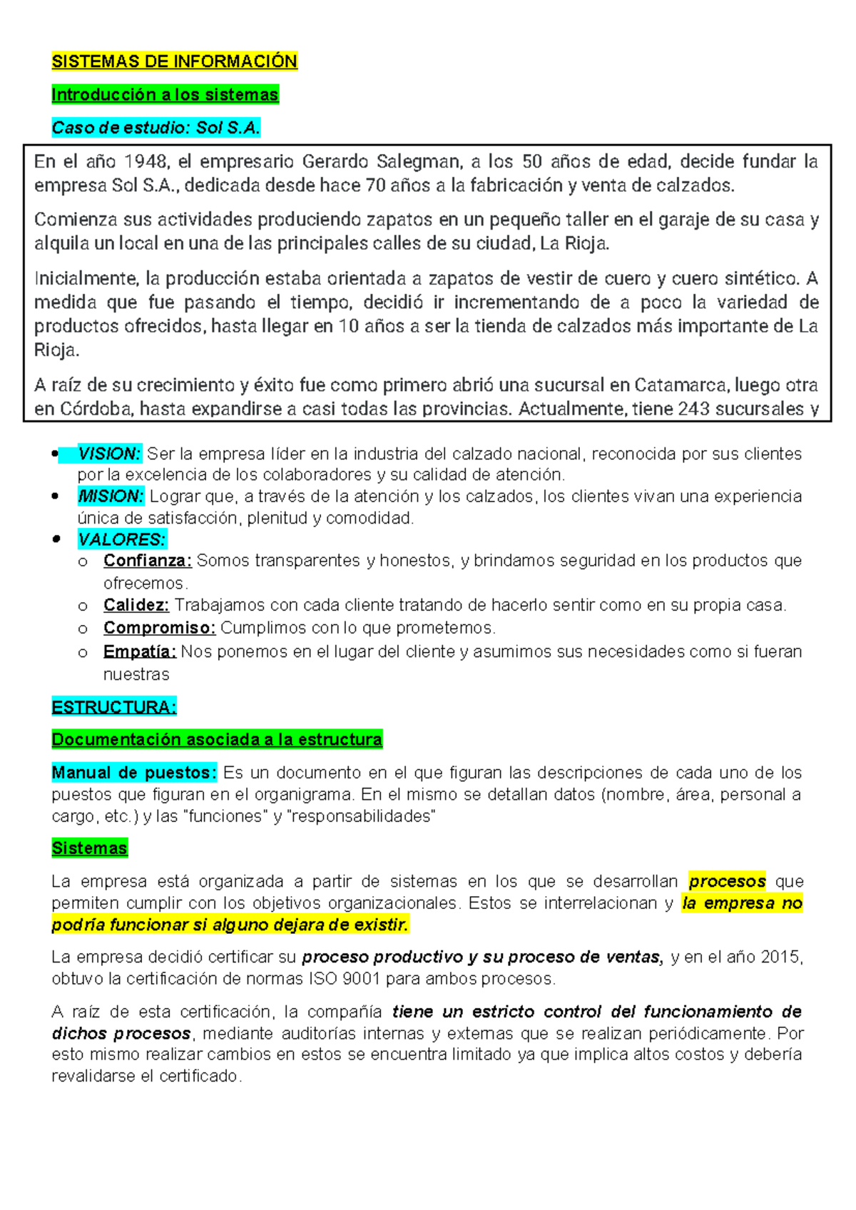 Resumen M1 Y M2 - SIST DE INF - SISTEMAS DE INFORMACIÓN Introducción a los sistemas Caso de ...