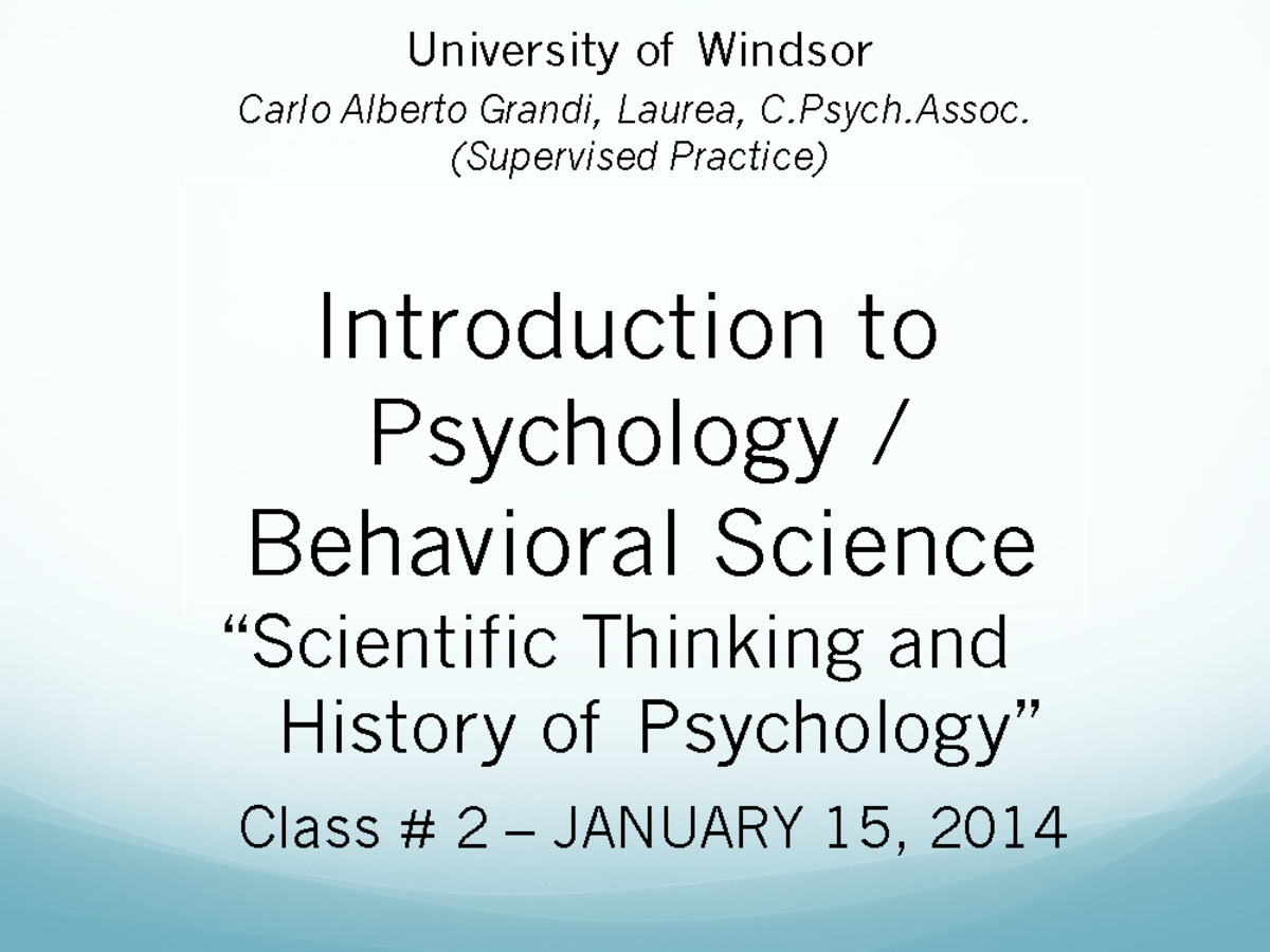 Introduction to Psychology as a Behavioural Science - Lecture Slides ...
