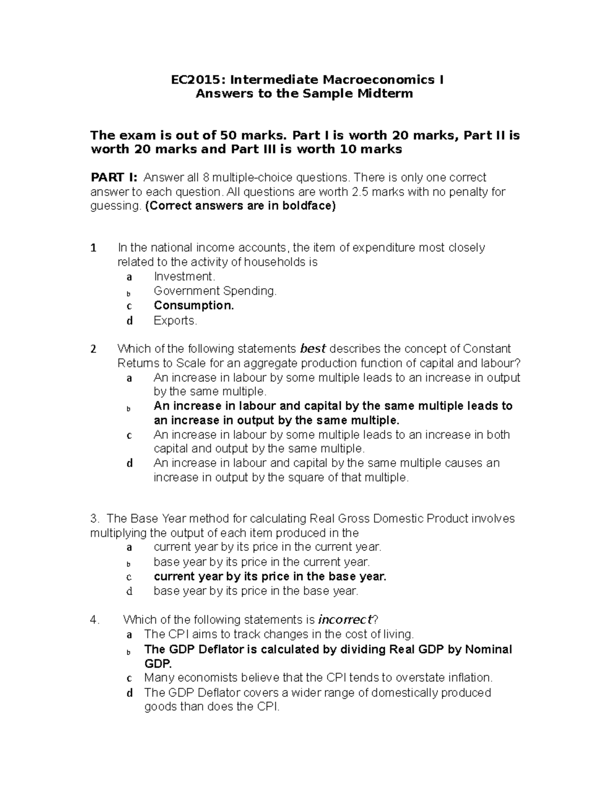 Sample Midterm test ANSWERS - EC2015: Intermediate Macroeconomics I ...