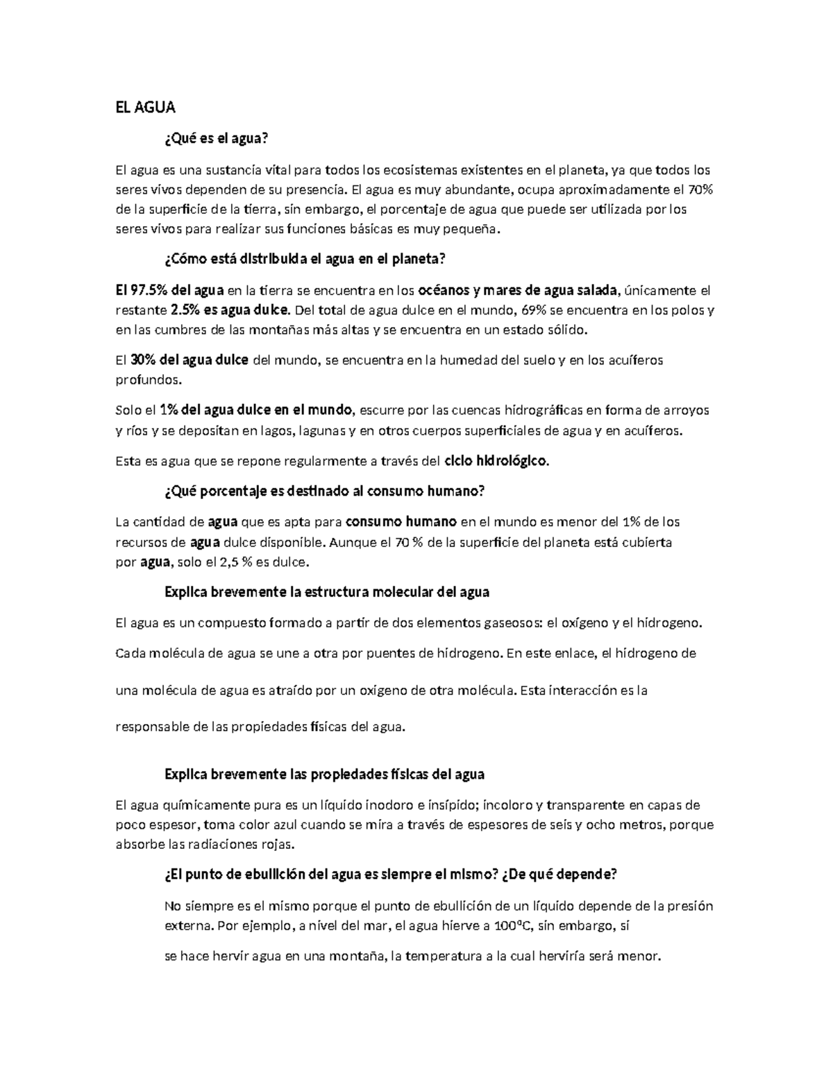 Practico del agua - EL AGUA ¿Qué es el agua? El agua es una sustancia ...