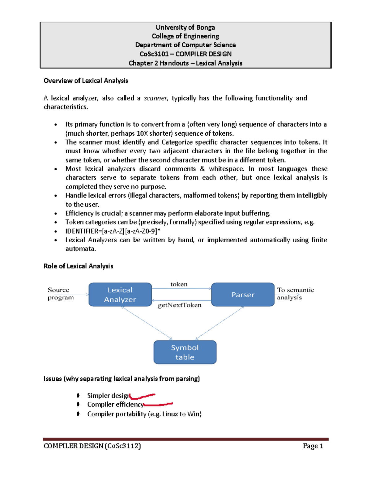 Chapter-Two-Lexical Analysis - Overview of Lexical Analysis A lexical analyzer, also called a ...