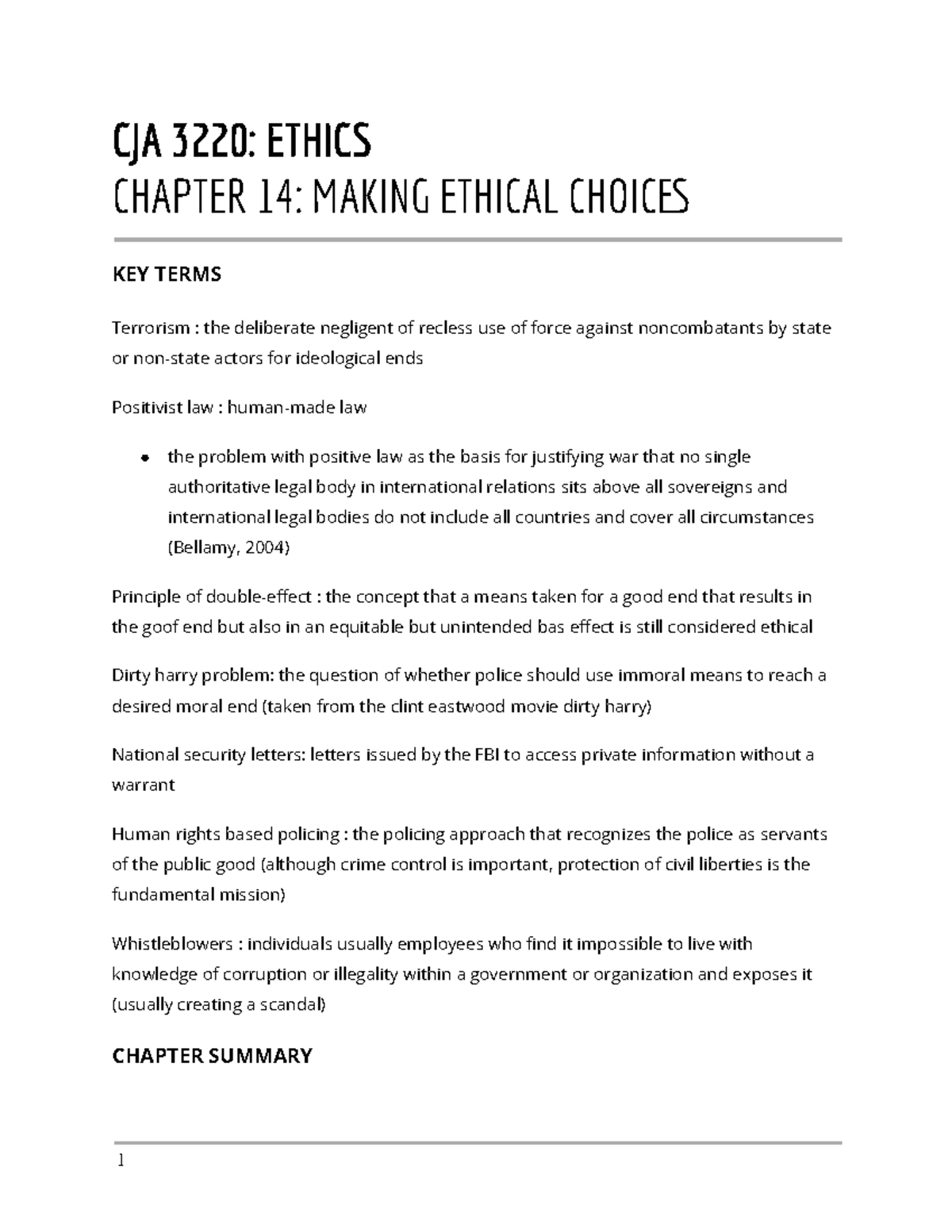 Ethics Chapter 14 Summary - CJA 3220: ETHICS CHAPTER 14: MAKING ETHICAL CHOIC KEY TERMS ...