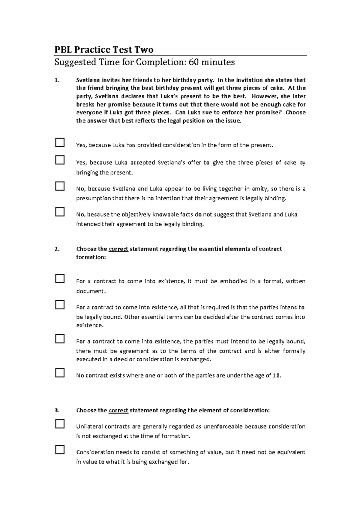 Practice Test Two - PBL Practice Test Two Suggested Time for Completion ...
