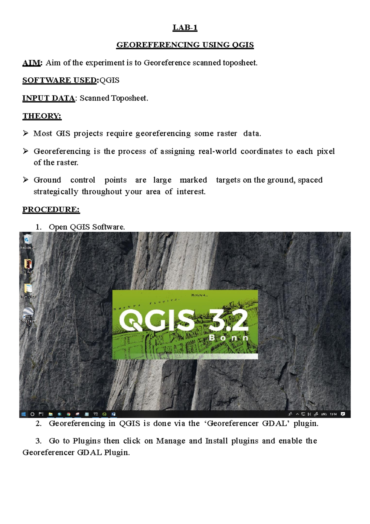 Pdfcoffee - WABHSHAH - LAB- GEOREFERENCING USING QGIS AIM: Aim of the experiment is to ...