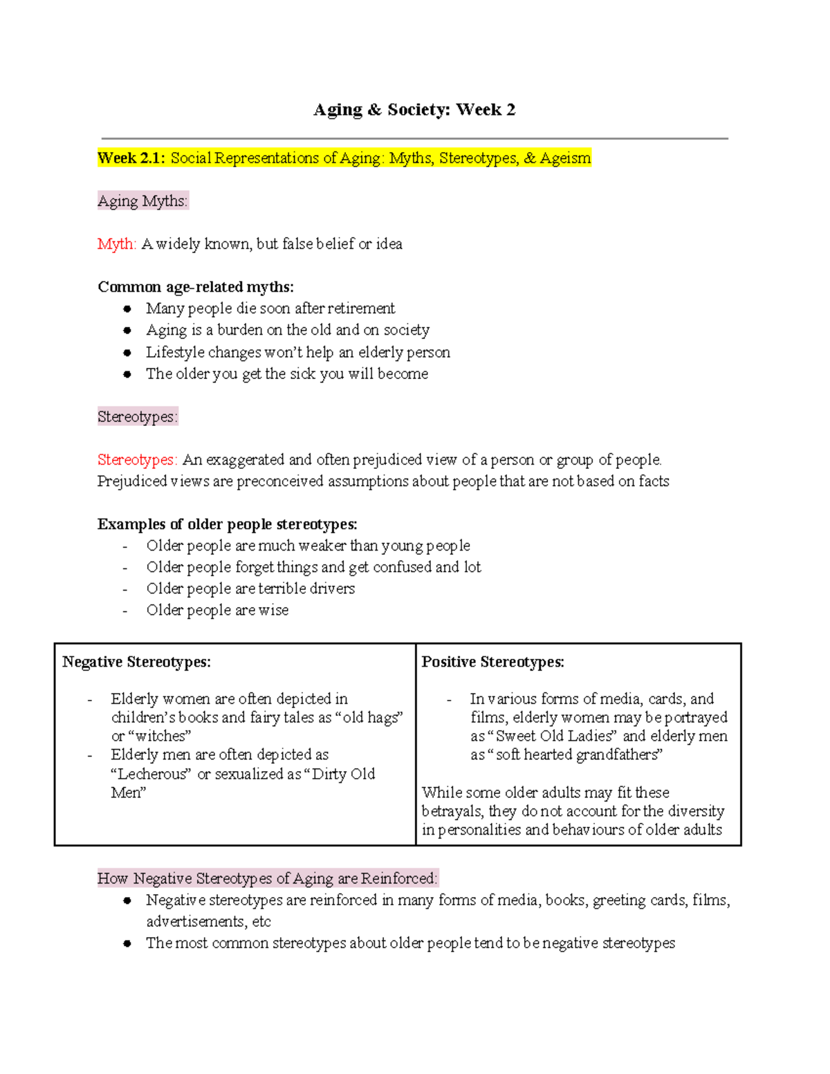 Aging & Society 1BB3 Week 1-13 - Aging & Society: Week 2 Week 2: Social ...