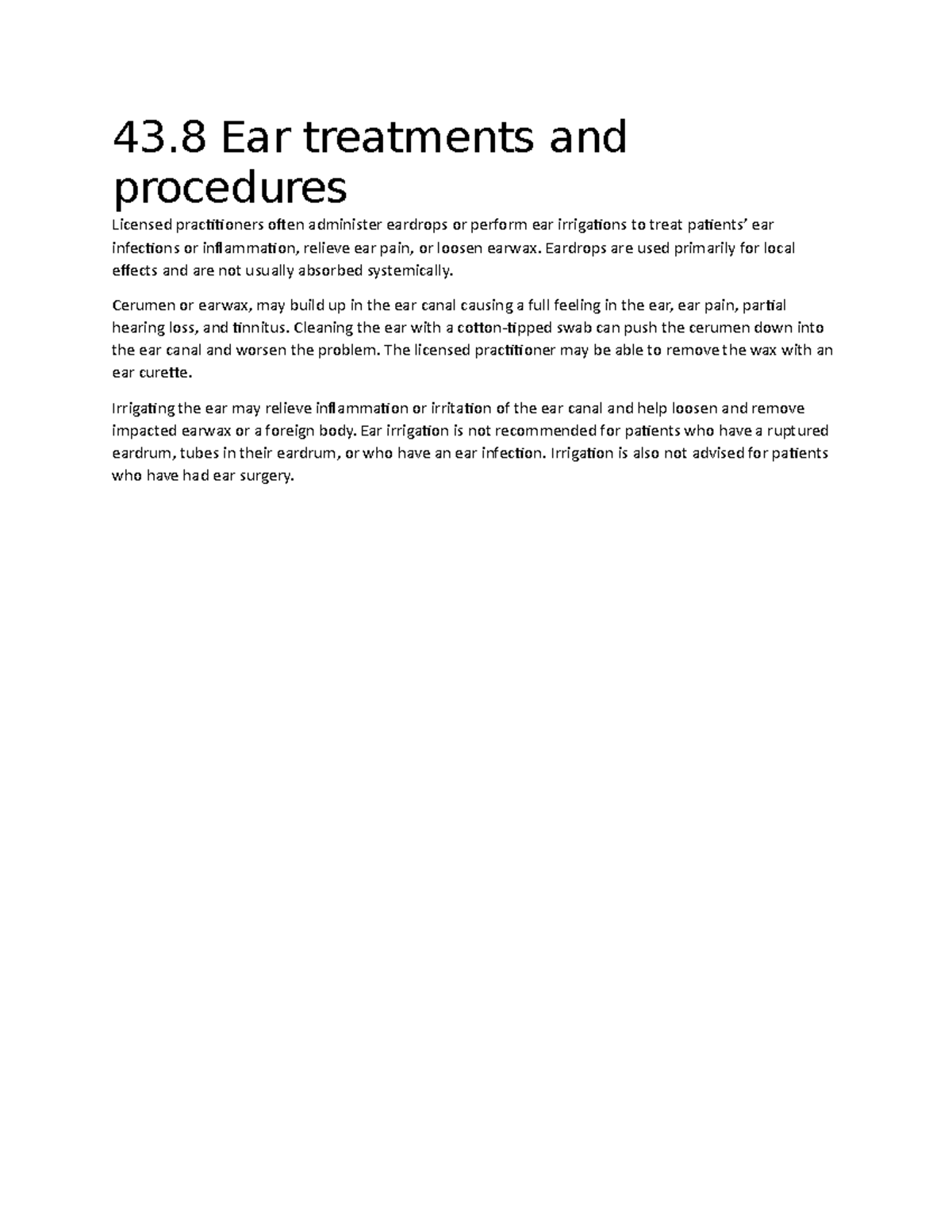43.8 Ear treatments and procedures - 43 Ear treatments and procedures ...