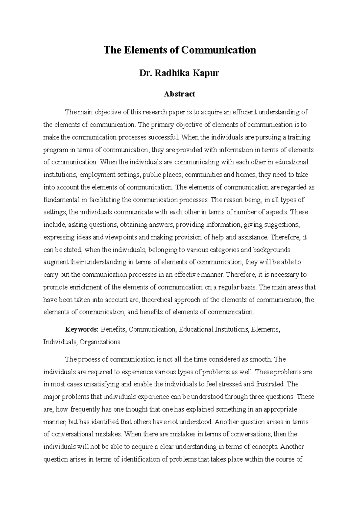 The Elements of Communication - Radhika Kapur Abstract The main ...