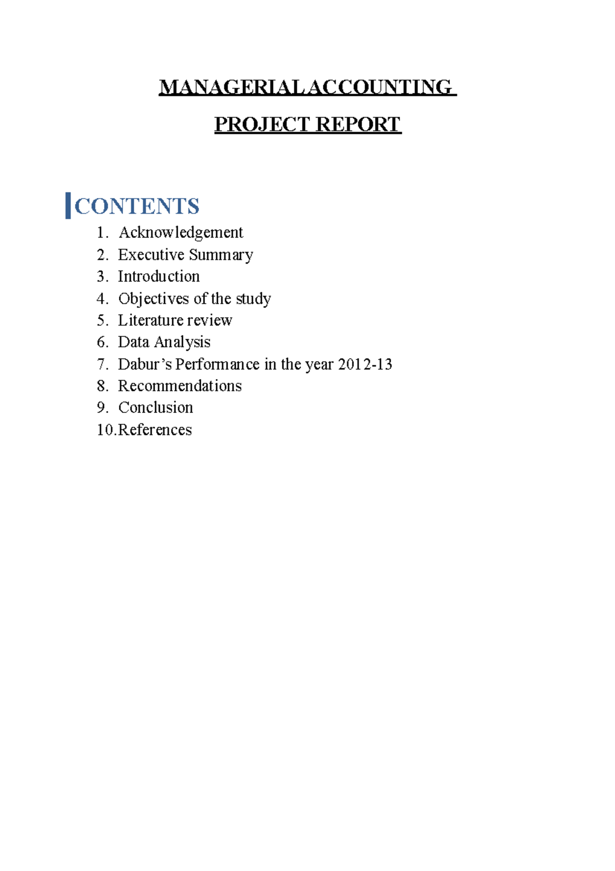 Managerial Accounting Project Report - MANAGERIAL ACCOUNTING PROJECT ...