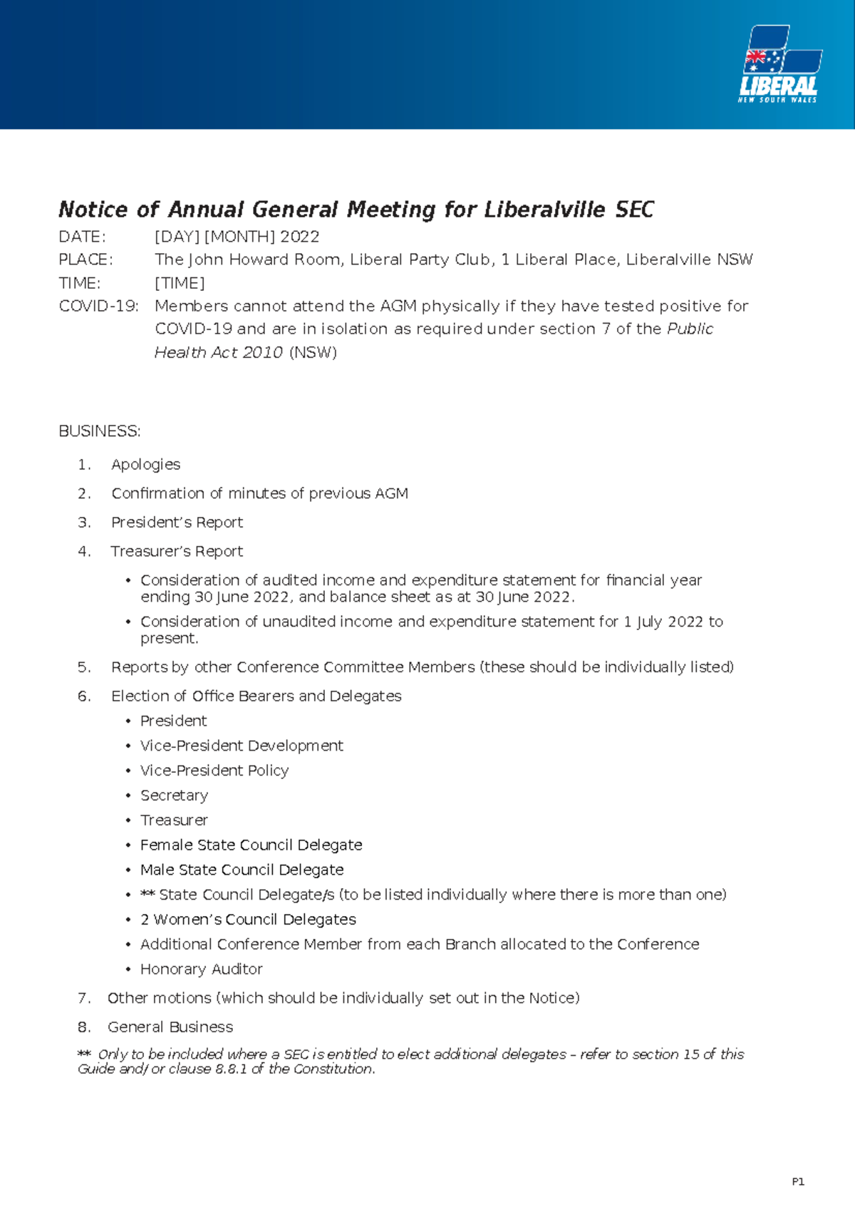 SEC AGM Notice and Agenda Template - P 1 Notice of Annual General ...