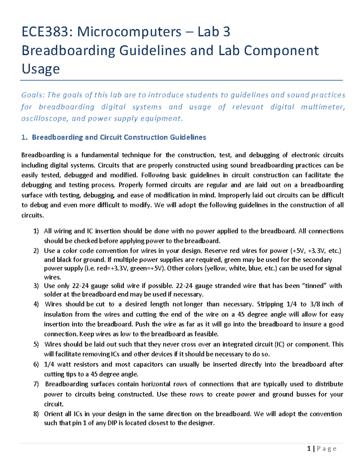 LAB 3 - January 26, 2017 - ECE383: Microcomputers Lab 3 Breadboarding Guidelines and Lab ...