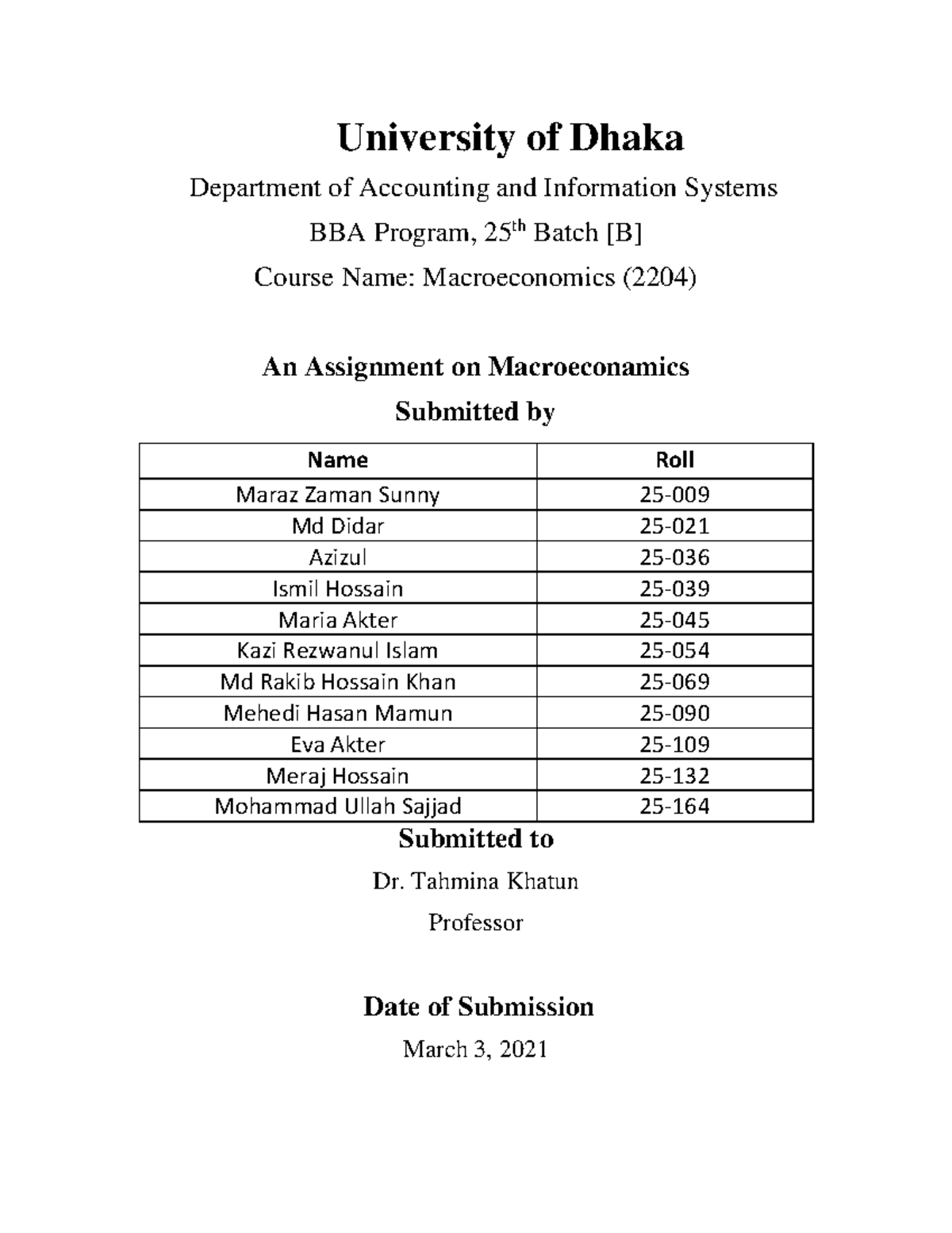 Macro-Assignment-3 - All these are class lectures - University of Dhaka Department of Accounting ...