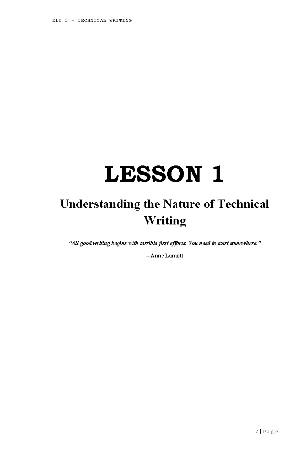Ref-1 Technical-Writing-Module - LESSON 1 Understanding the Nature of Technical Writing “All ...