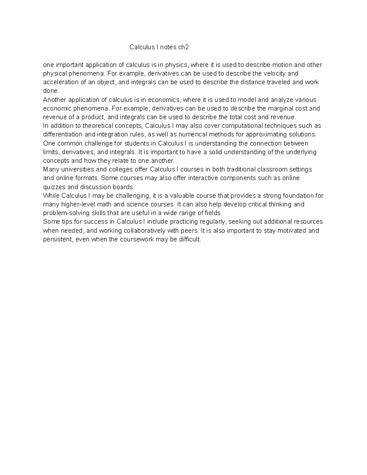 Calculus I notes ch2 - Calculus I notes ch one important application of ...