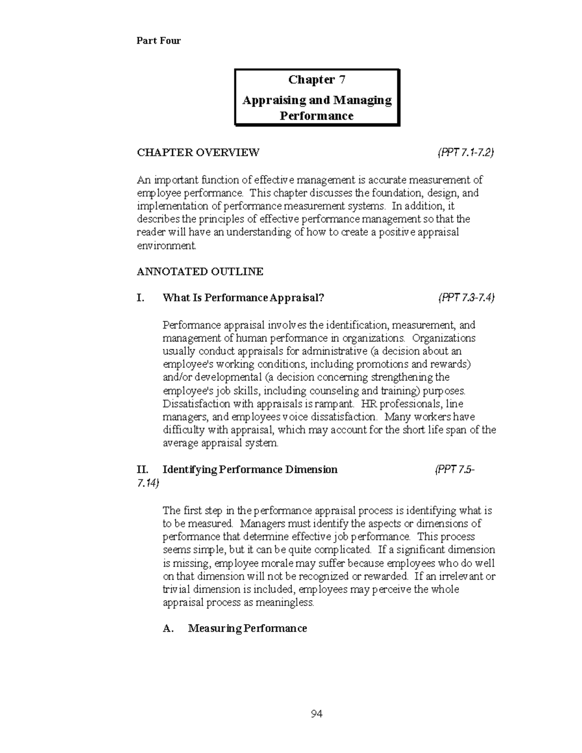 Gomez mhr05 im 07 - Part Four Chapter 7 Appraising and Managing Performance CHAPTER OVERVIEW ...