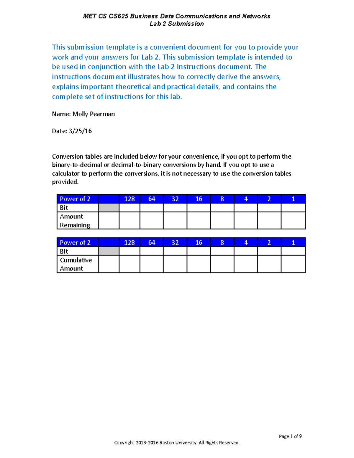 Pearman Molly Lab2 - assignment - MET CS CS625 Business Data Communications and Networks Lab 2 ...