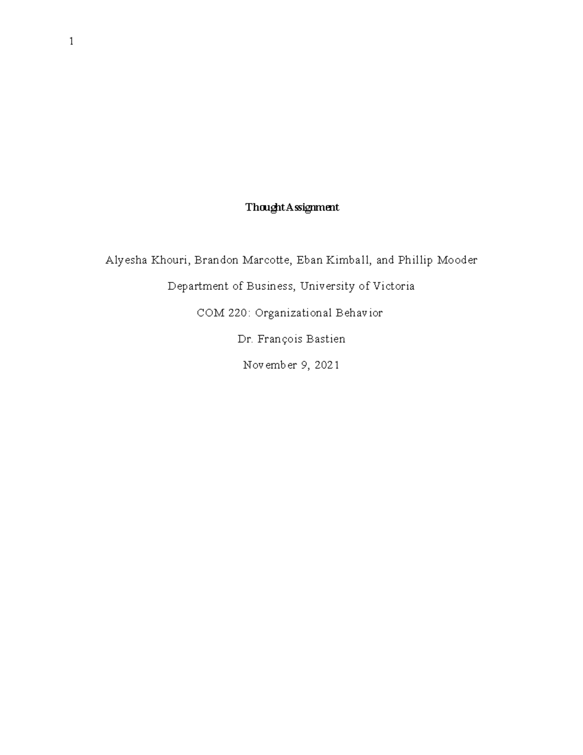 Thought assignment Com 220 - Thought Assignment Alyesha Khouri, Brandon ...