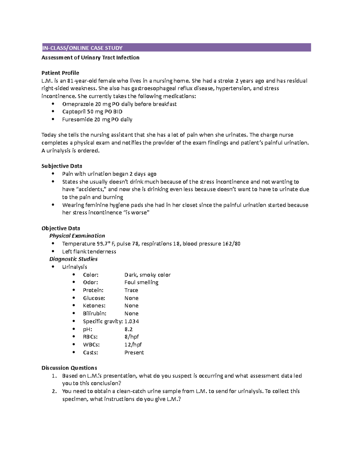 UTI CASE Study- Student - IN-CLASS/ONLINE CASE STUDY Assessment of ...