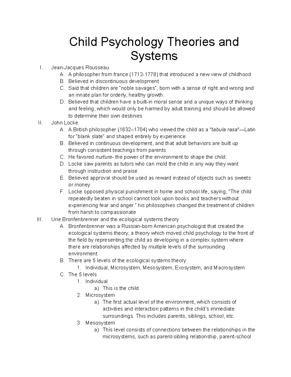 Child Psychology Theories and Systems - Jean-Jacques Rousseau A. A ...