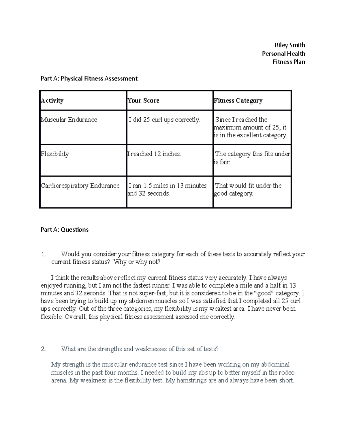 Fitness Plan - All the assigned assignments for public health including ...