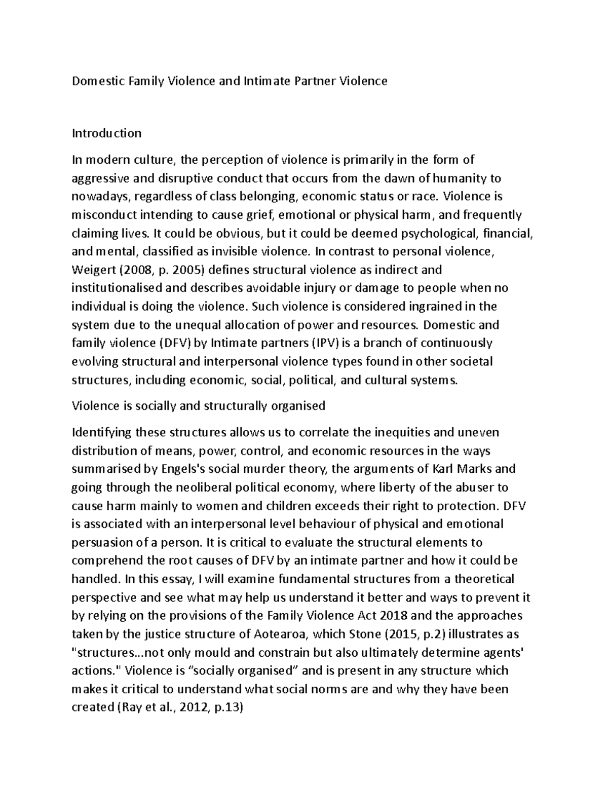 HSRV103 Essay Grade B-Domestic Family Violence and Intimate Partner ...