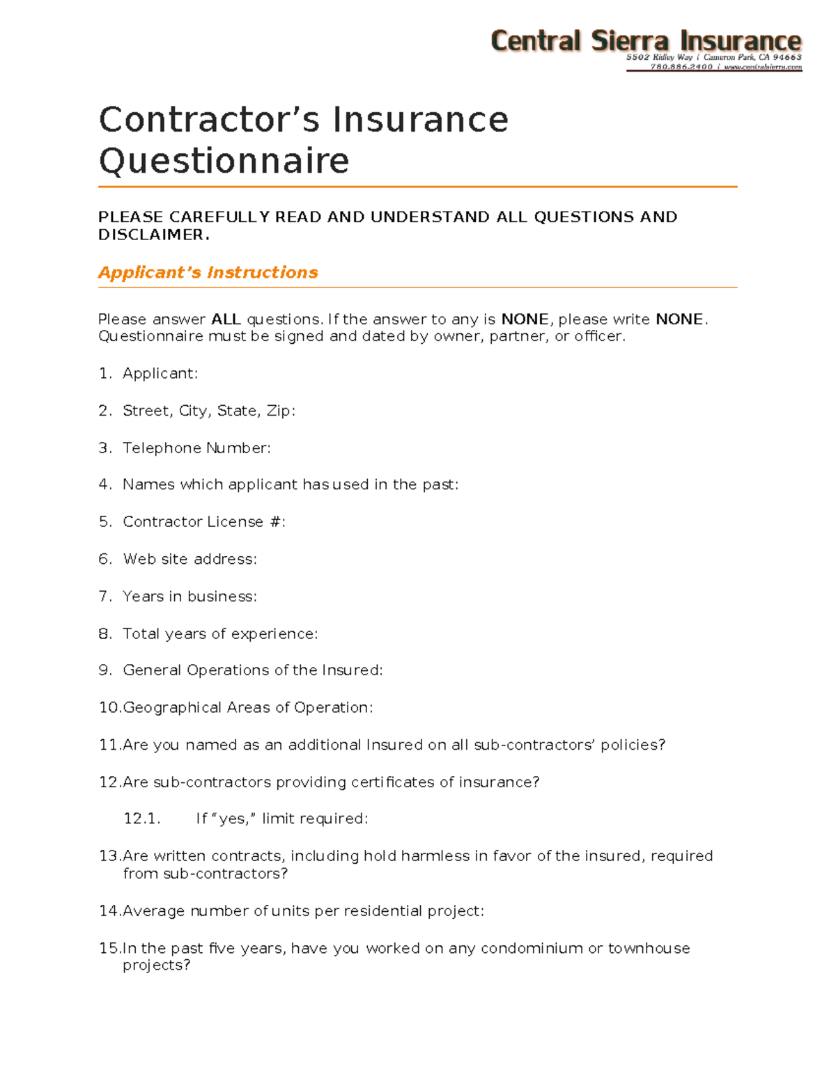 Kaitlyn - cdqwedqe - Contractor’s Insurance Questionnaire PLEASE ...