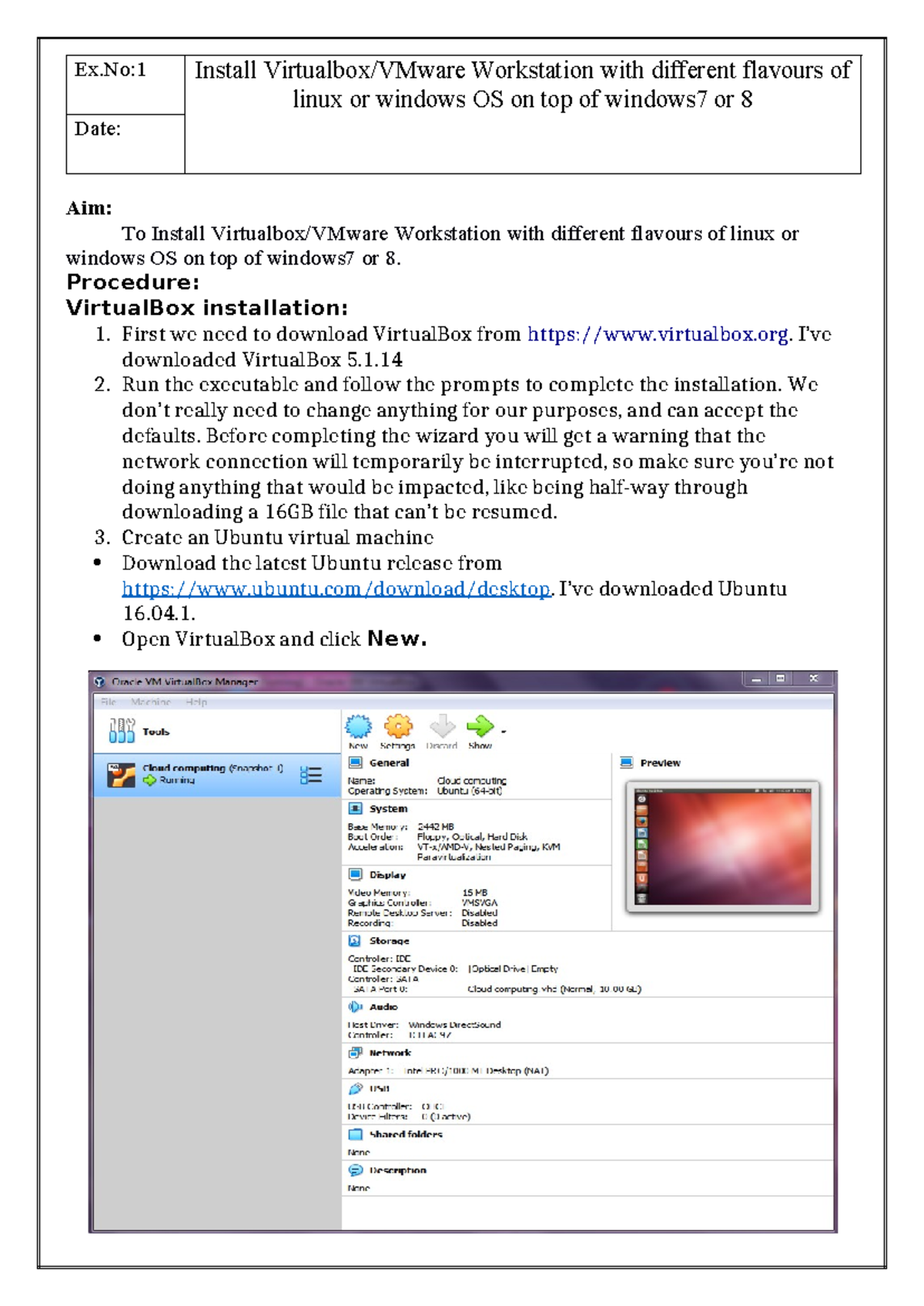 CC manual - cc book - Ex:1 Install Virtualbox/VMware Workstation with different flavours of ...