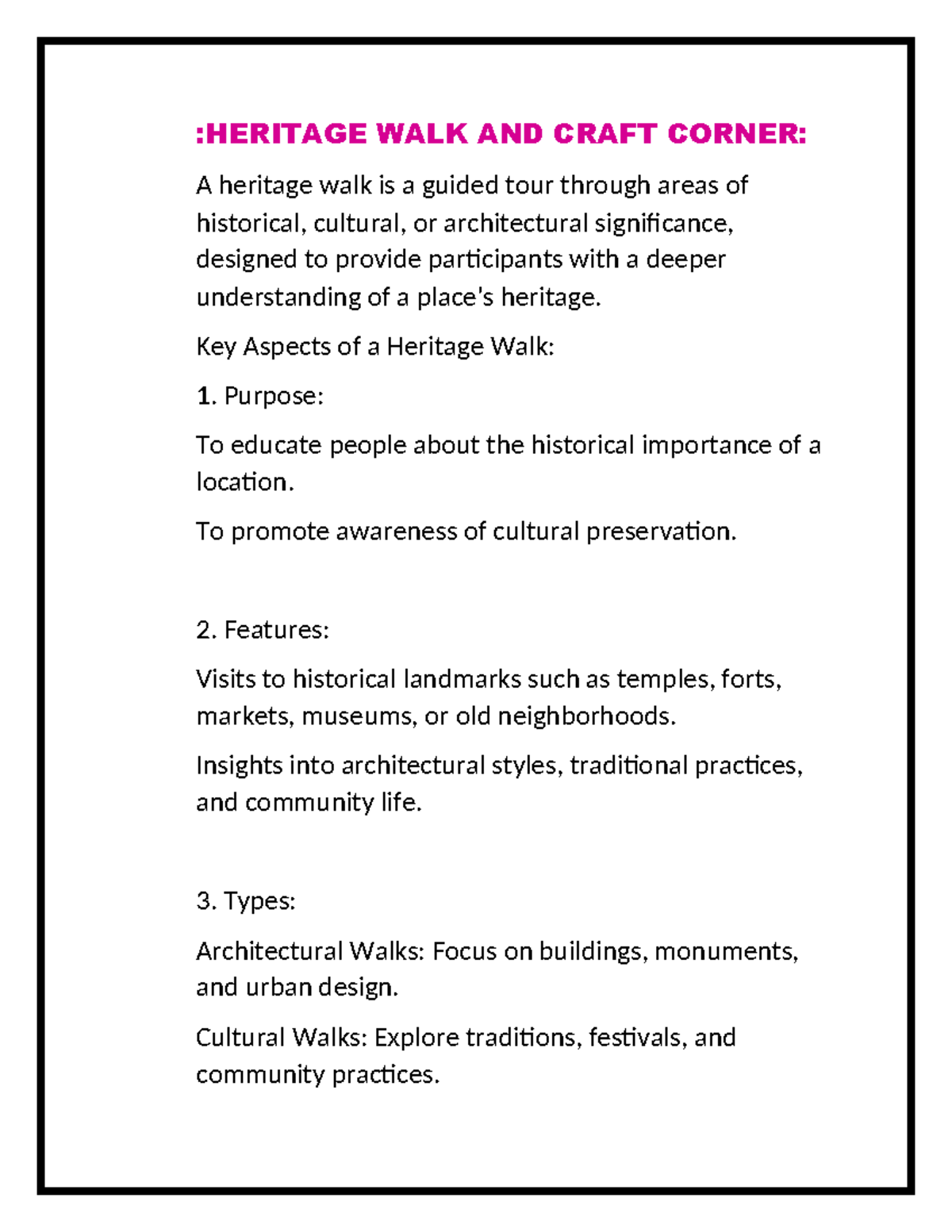1111111 - ppt of java - :HERITAGE WALK AND CRAFT CORNER: A heritage walk is a guided tour ...