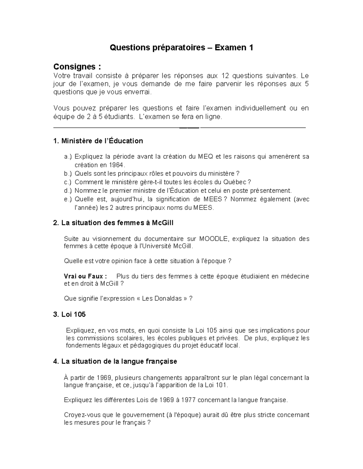 Questions exam 1 FPE 3050 - Questions préparatoires – Examen 1 ...