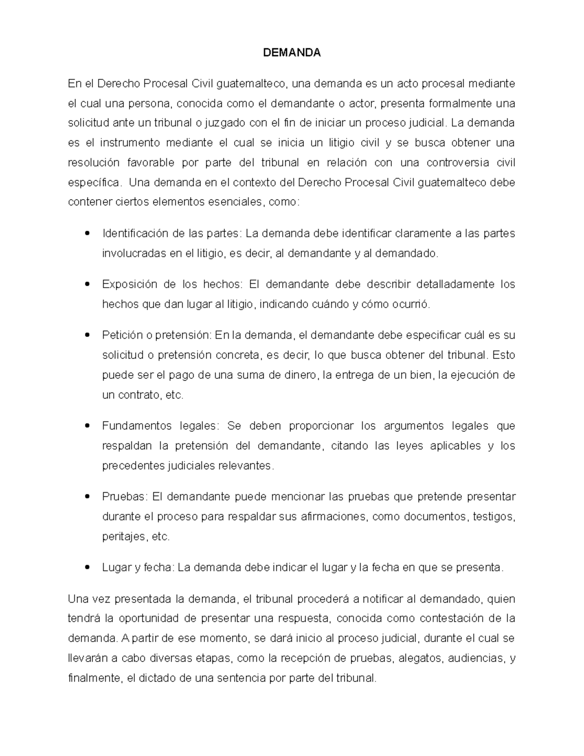 QUE ES UNA DEMANDA - DEMANDA En el Derecho Procesal Civil guatemalteco ...