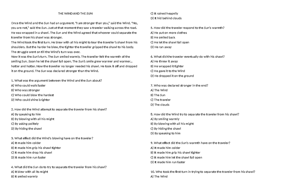 THE WIND AND THE SUN - a fictional story about the wind and the sun ...