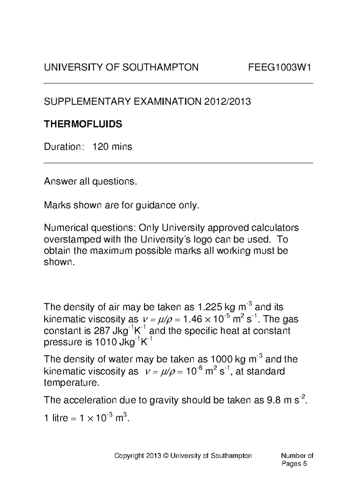 Exam FFEG1003 1213 - Exam paper for thermofluids 2012/13 - Copyright ...