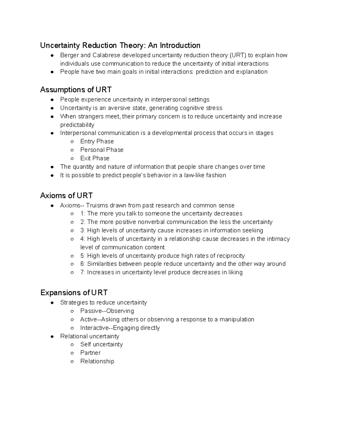 Uncertainty Reduction Theory Studocu