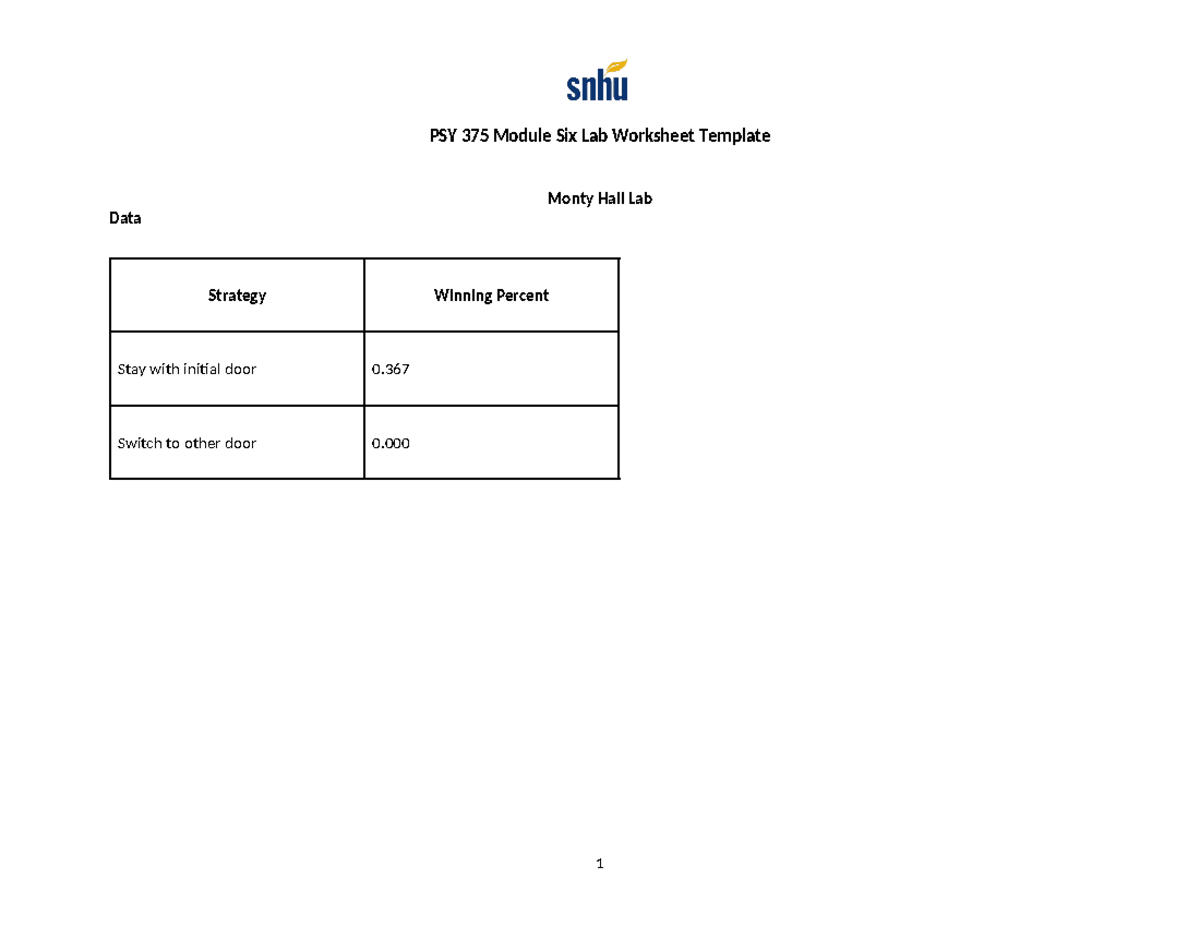 PSY 375 Module Six Lab Worksheet Template - PSY 375 Module Six Lab ...