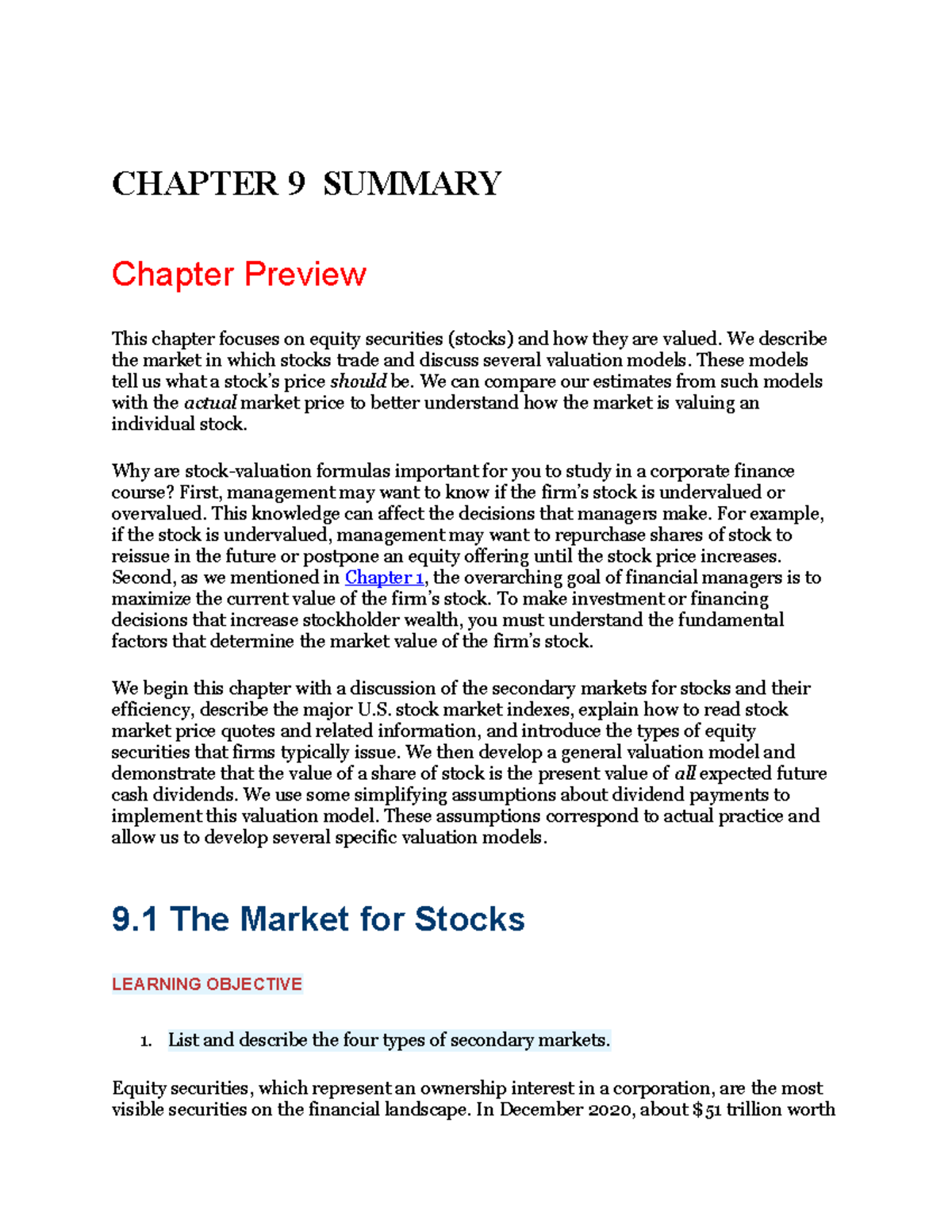 MT480 Chapter 9 - CHAPTER 9 SUMMARY Chapter Preview This chapter ...