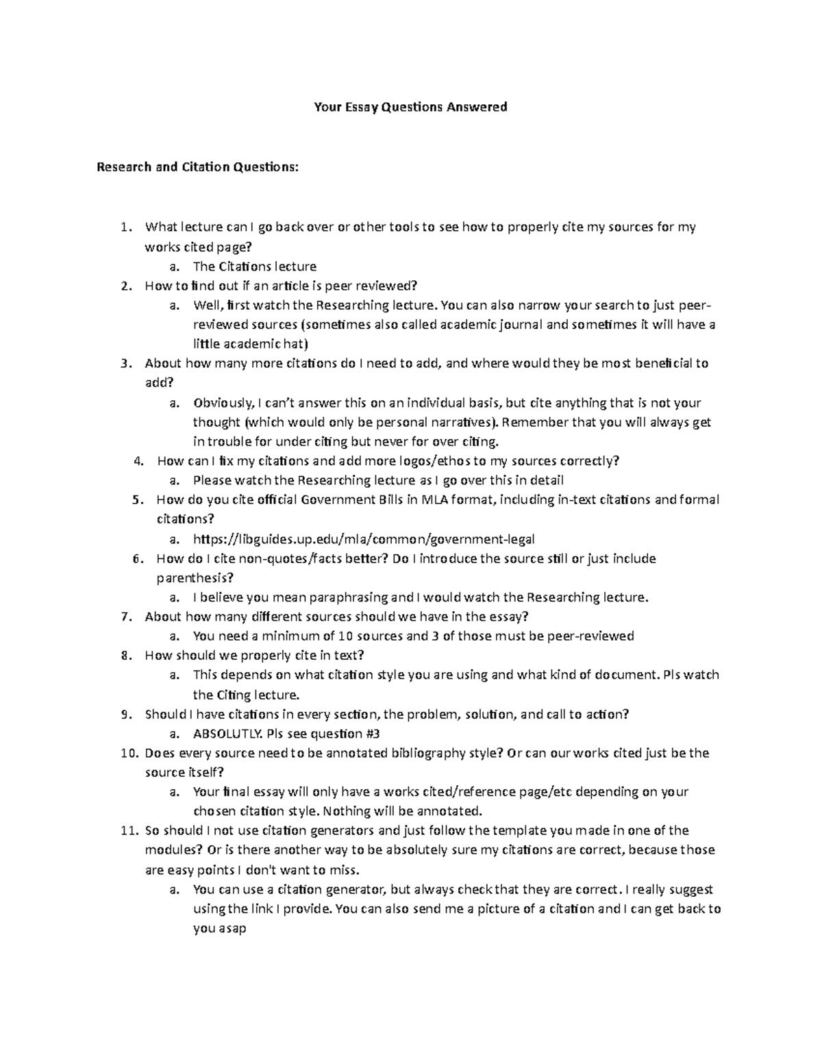 Your Essay Questions Answered Organized - Your Essay Ques ons Answered ...