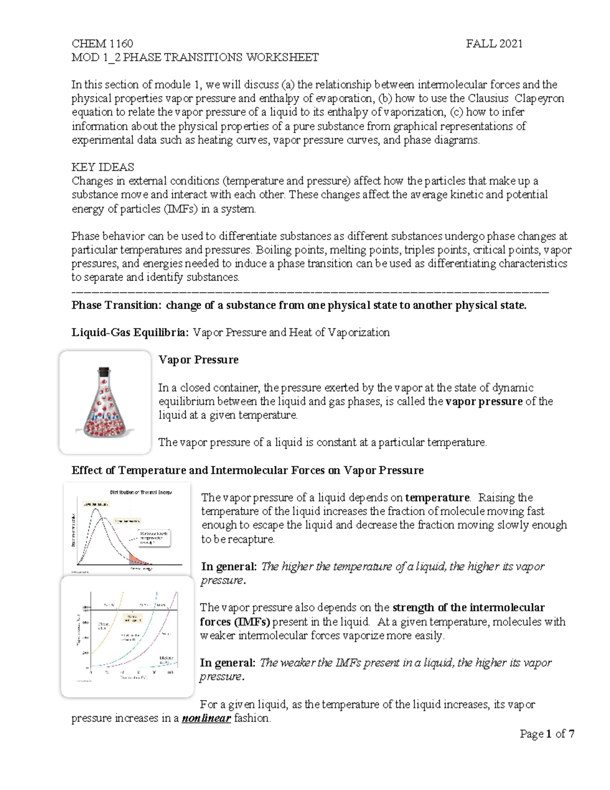 Mod 1 2 In-Class Worksheet Phase Transitions - CHEM 1160 FALL 2021 MOD ...