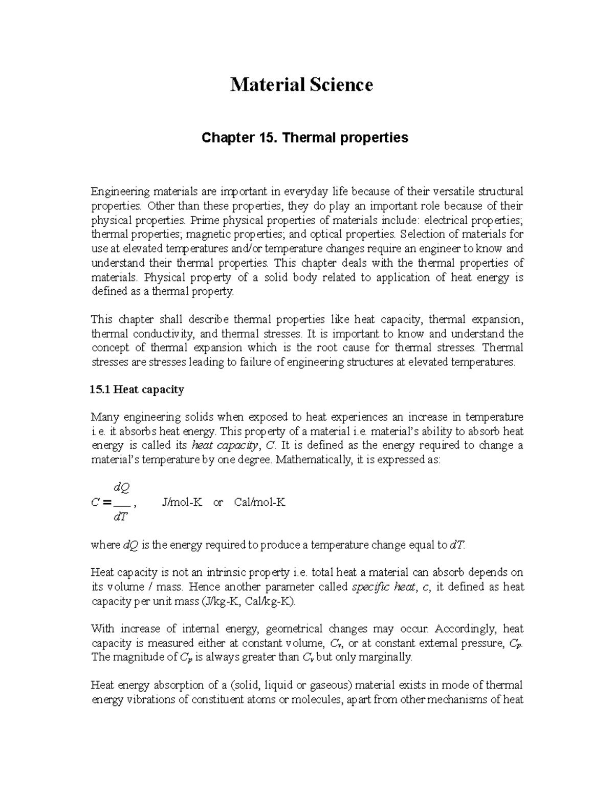 15. Thermal properties - Material Science Chapter 15. Thermal ...