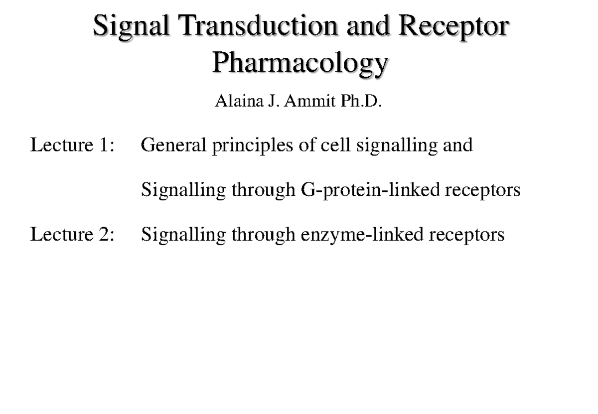 Med Chem 3-3 enzyme linked receptors - Signal Transduction and Receptor Pharmacology Alaina J ...