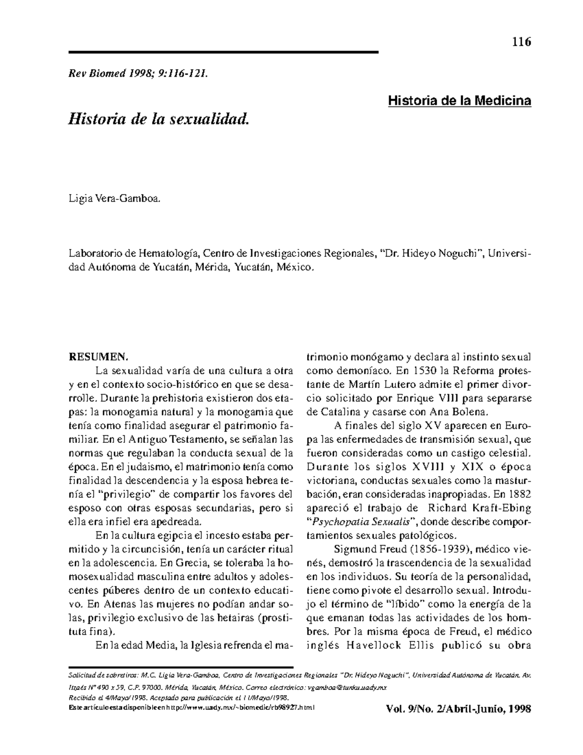 Lectura 1 Historia de la sexualidad SEM 2 SH - Vol. 9/No. 2/Abril-Junio ...