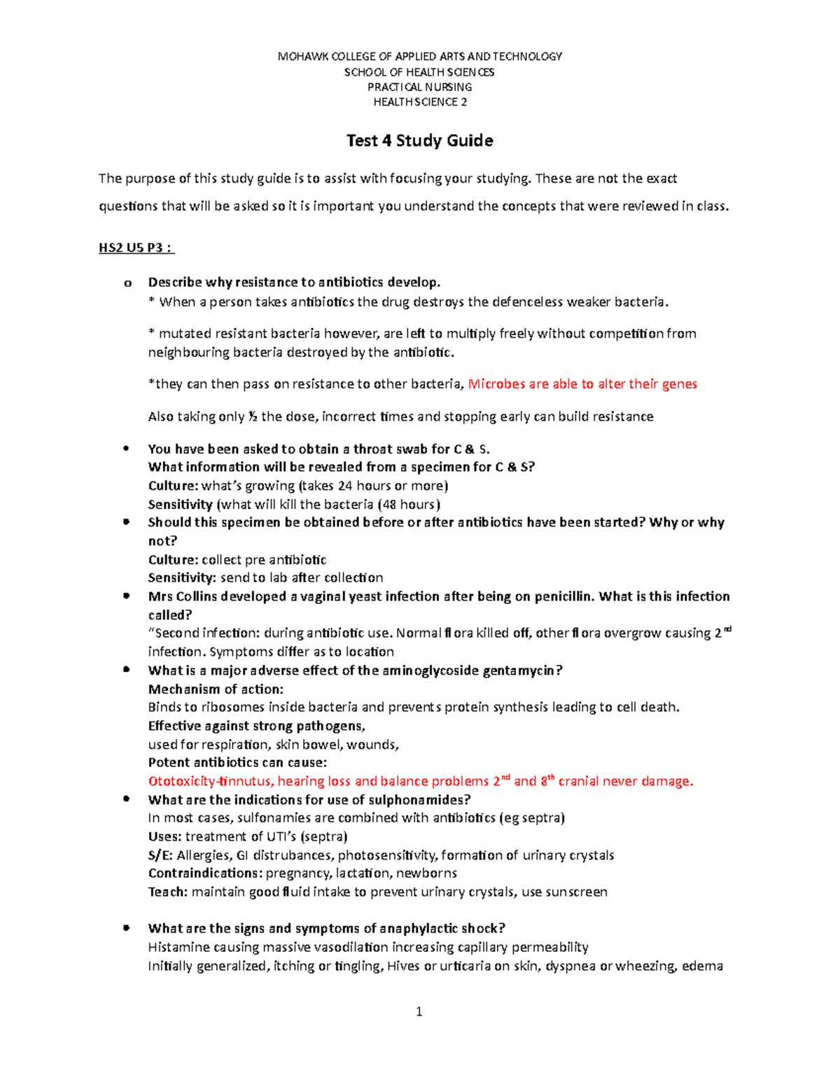 Health Sciences Exam 4 Study Guide Q & A - SCHOOL OF HEALTH SCIENCES ...