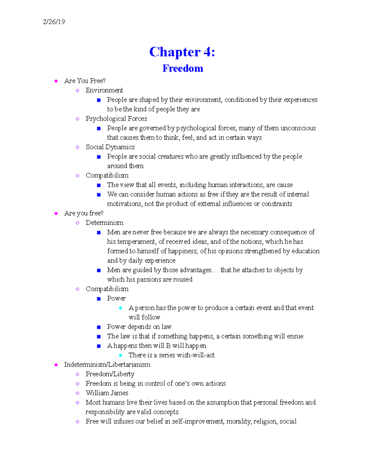 Chapter 4 - Introduction to Philosophy - 2/26/19 Chapter 4: Freedom Are ...