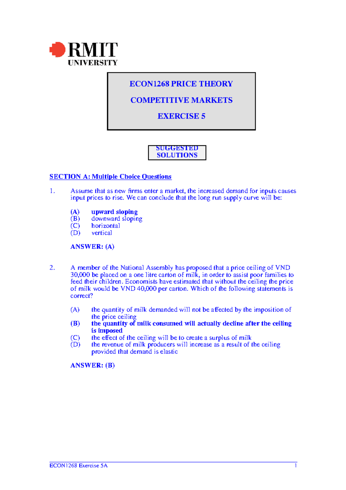 Sample/practice exam 15 May 2012, questions and answers - ECON1268 ...