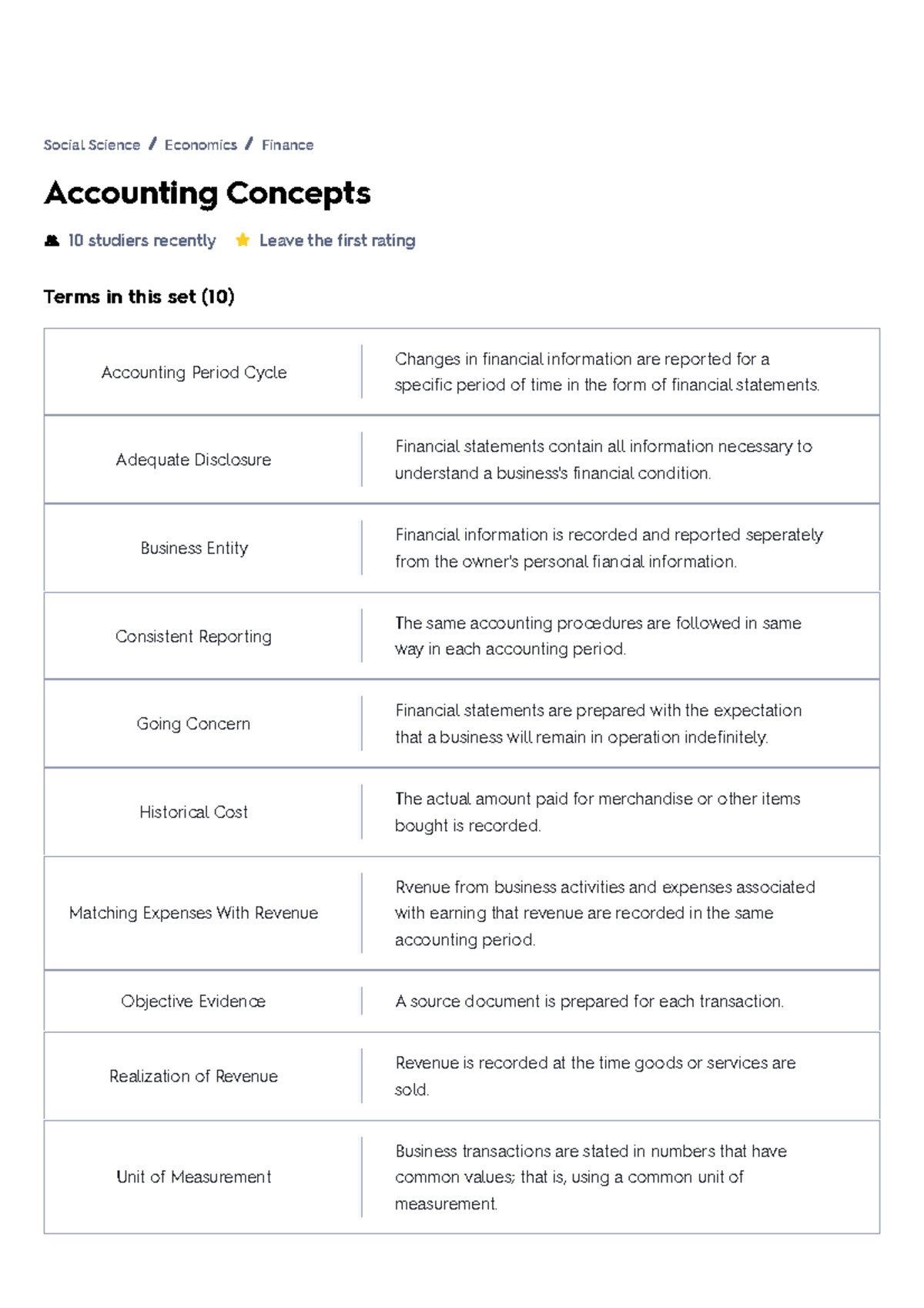Accounting Concepts Flashcards - Accounting Concepts 10 studiers ...