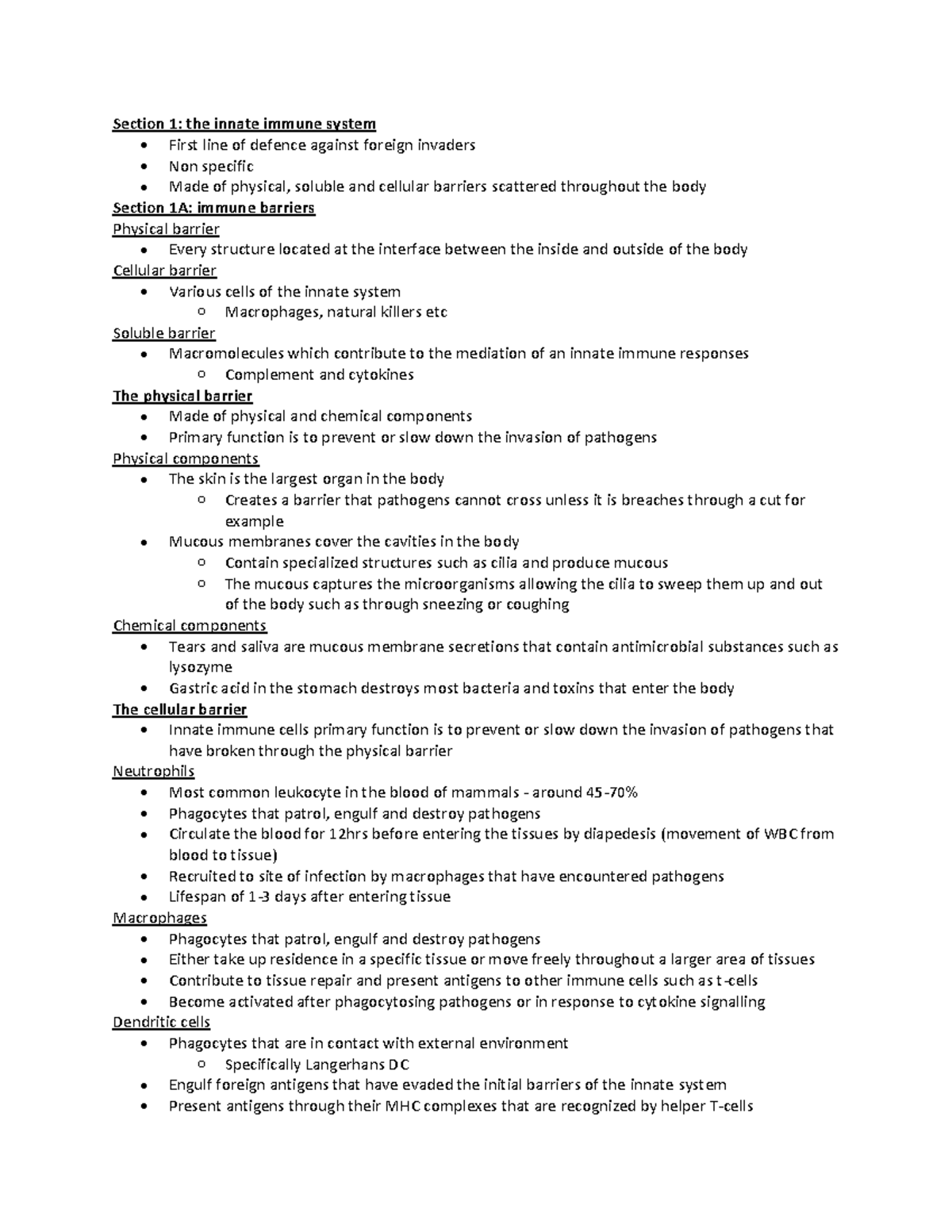 Micro 270 Module 2 notes - Section 1: the innate immune system • First ...