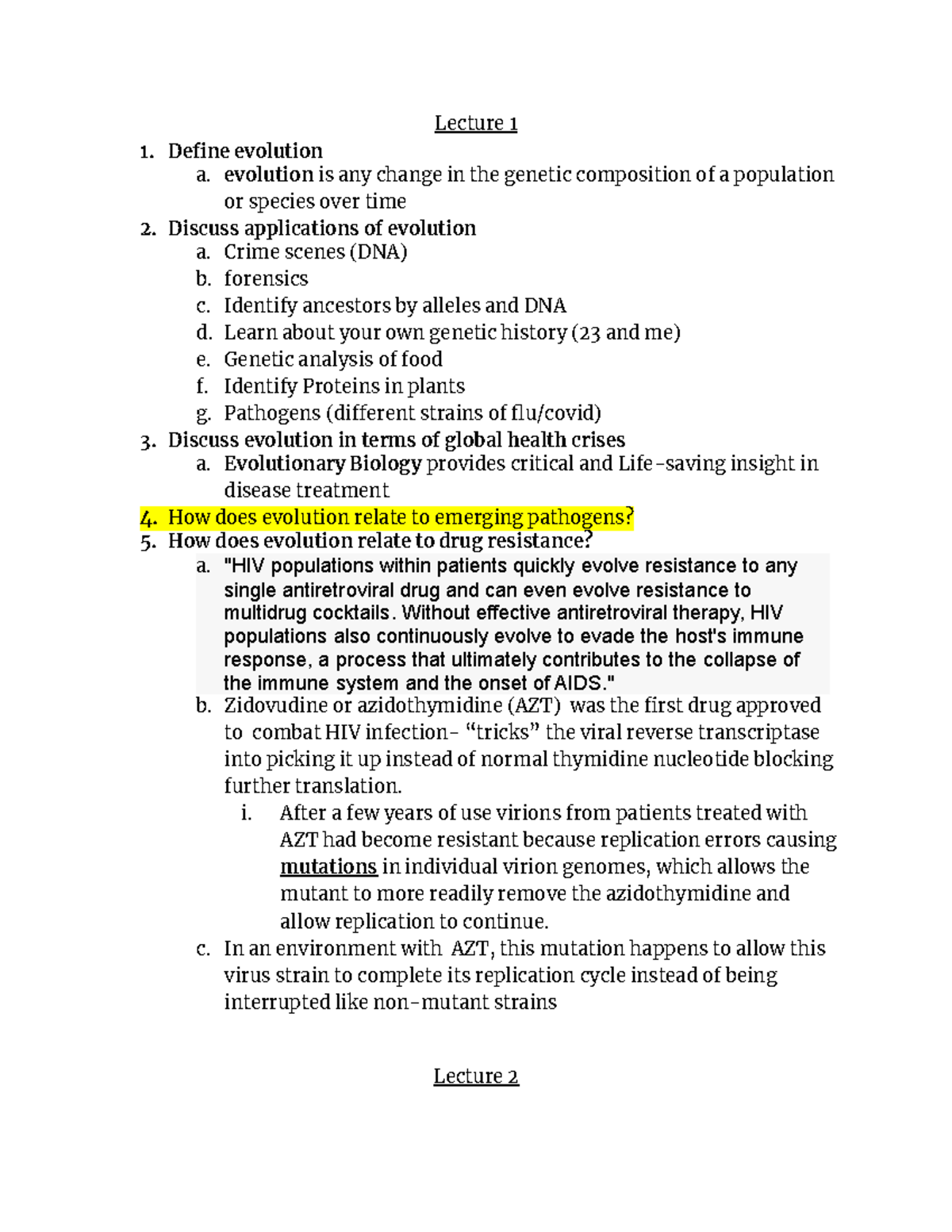 BIO 352 EXAM #1 SG - Study Guide for the first exam. - Lecture 1 Define ...