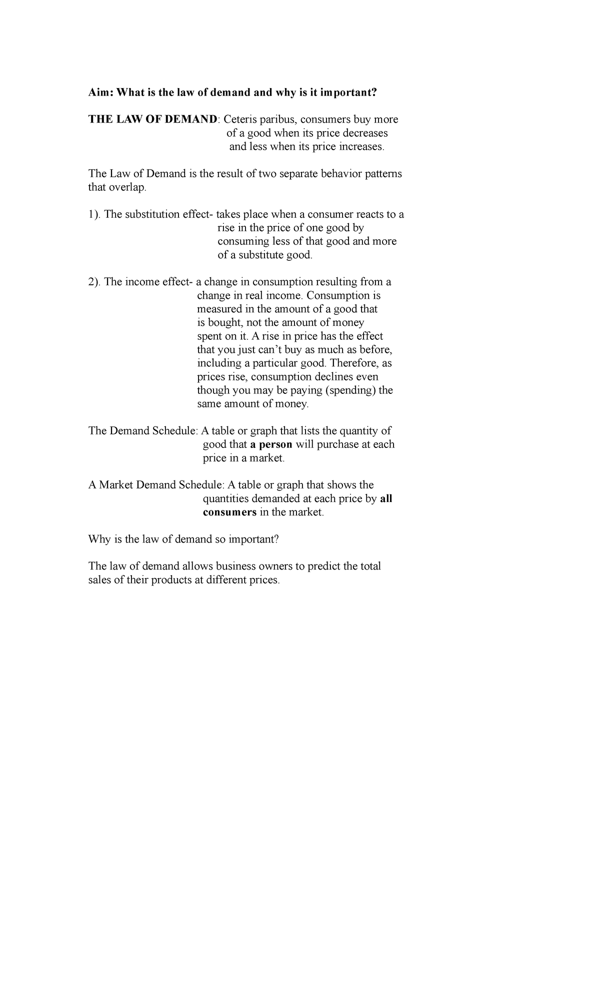 Lesson 10Eco Law Demand - Aim: What is the law of demand and why is it ...