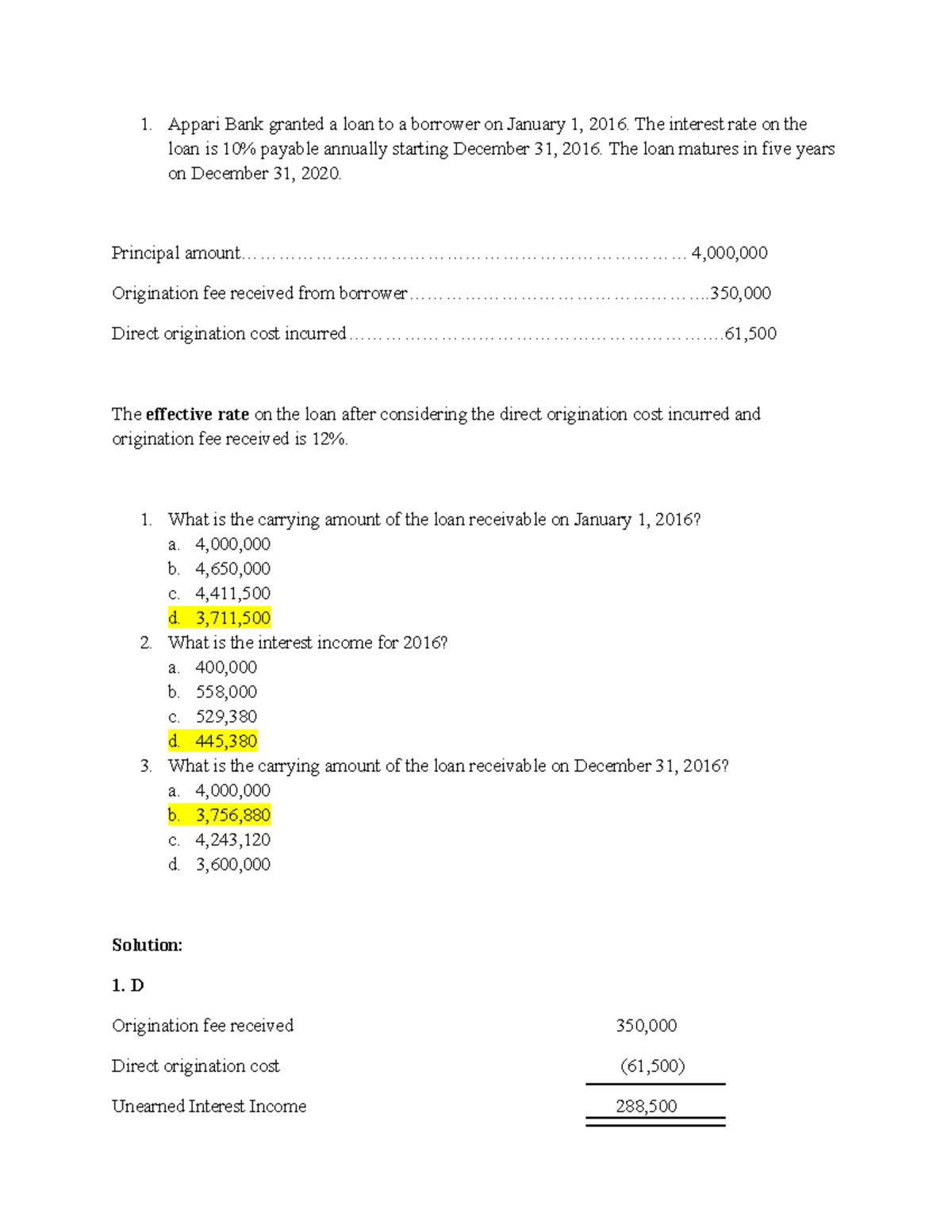 Acai loan discount - Appari Bank granted a loan to a borrower on ...