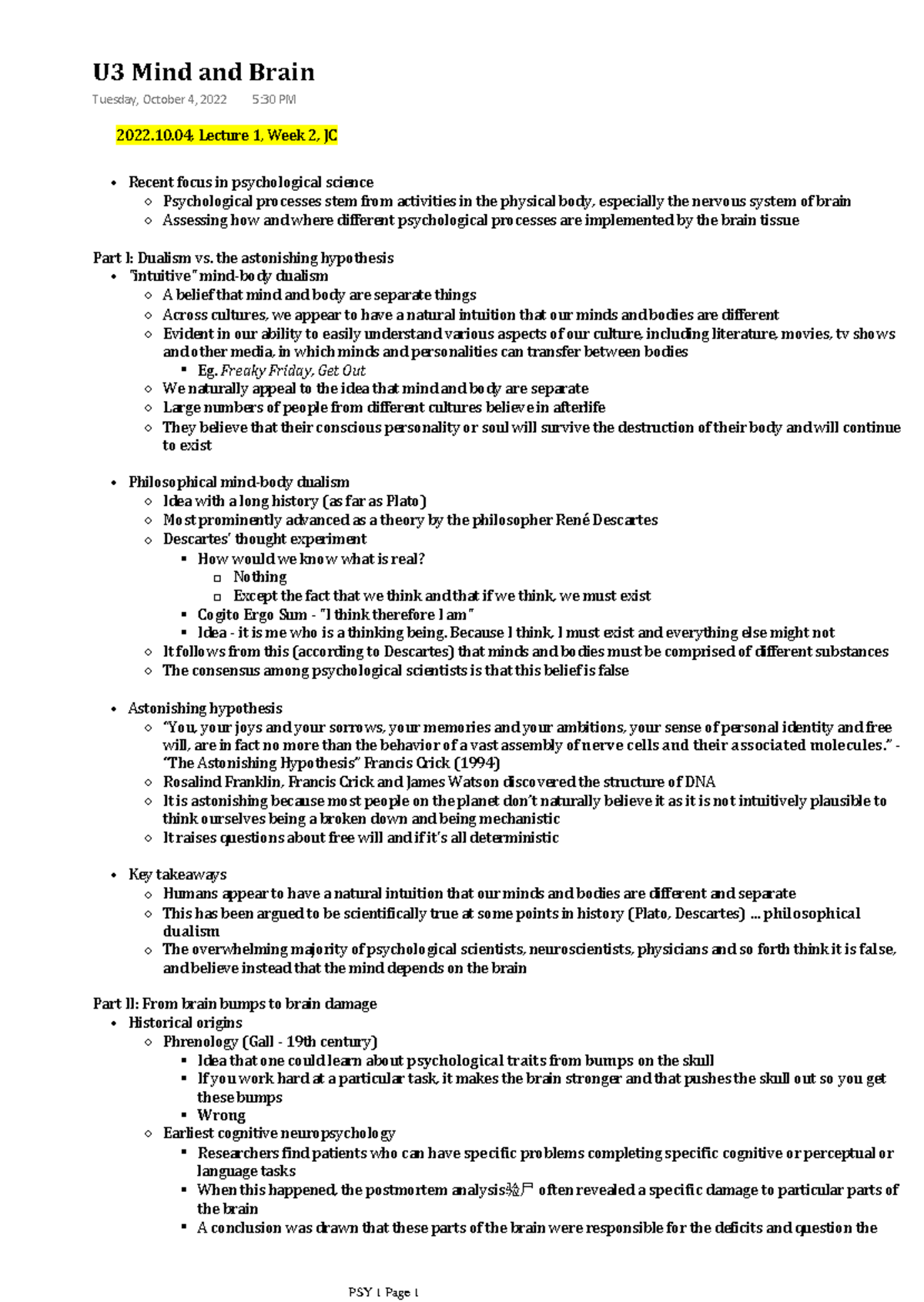 PSY 1 221004 - Detailed lecture notes with visualization. Great for ...